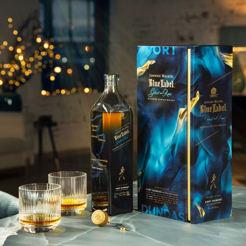 Johnnie Walker Blue Label Ghost en Zeldzame V Port Dundas