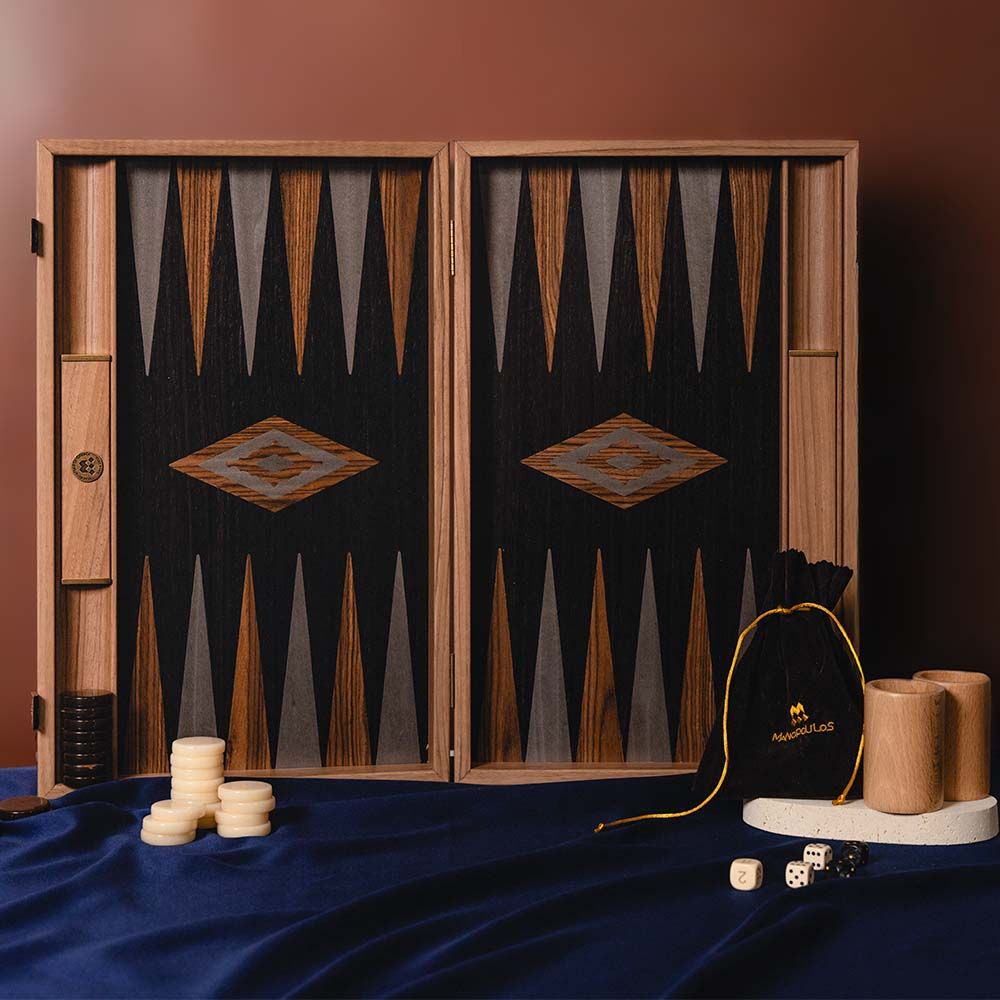 Manopoulos Set de Backgammon en Noyer Américain - Chêne Brun