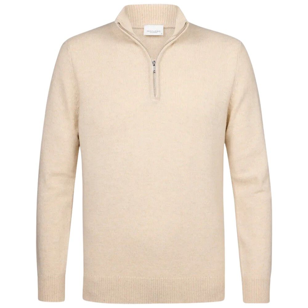 Profuomo Wollen Pullover Halve Ritssluiting - Off White