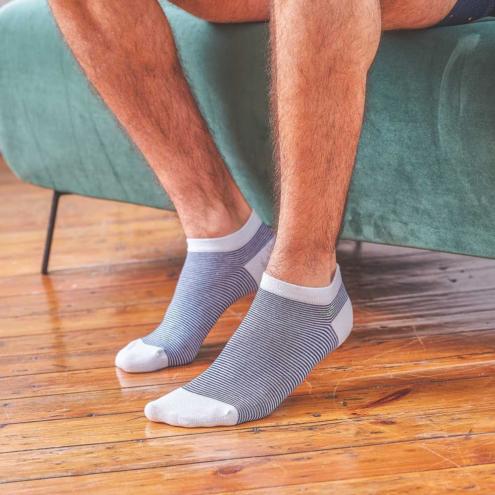 BILLYBELT Cotton Ankle Socks Trio - Bleu Lagon, Navy Blue Striped ...