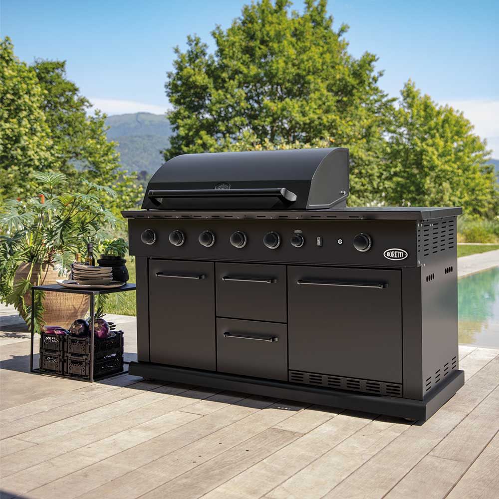 Boretti Luciano Nero Gas-Außenküche inkl. Kühlschrank