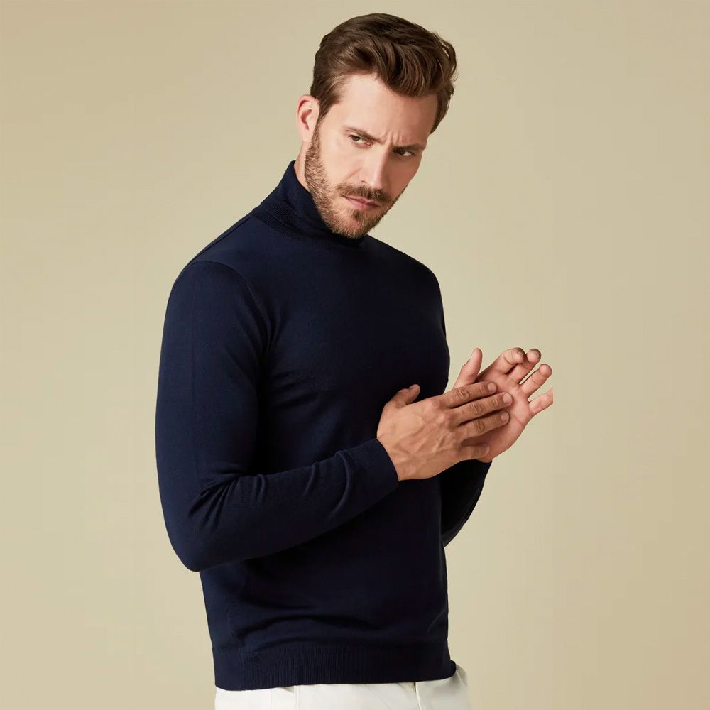 Profuomo Merino Woolen Turtleneck - Navy