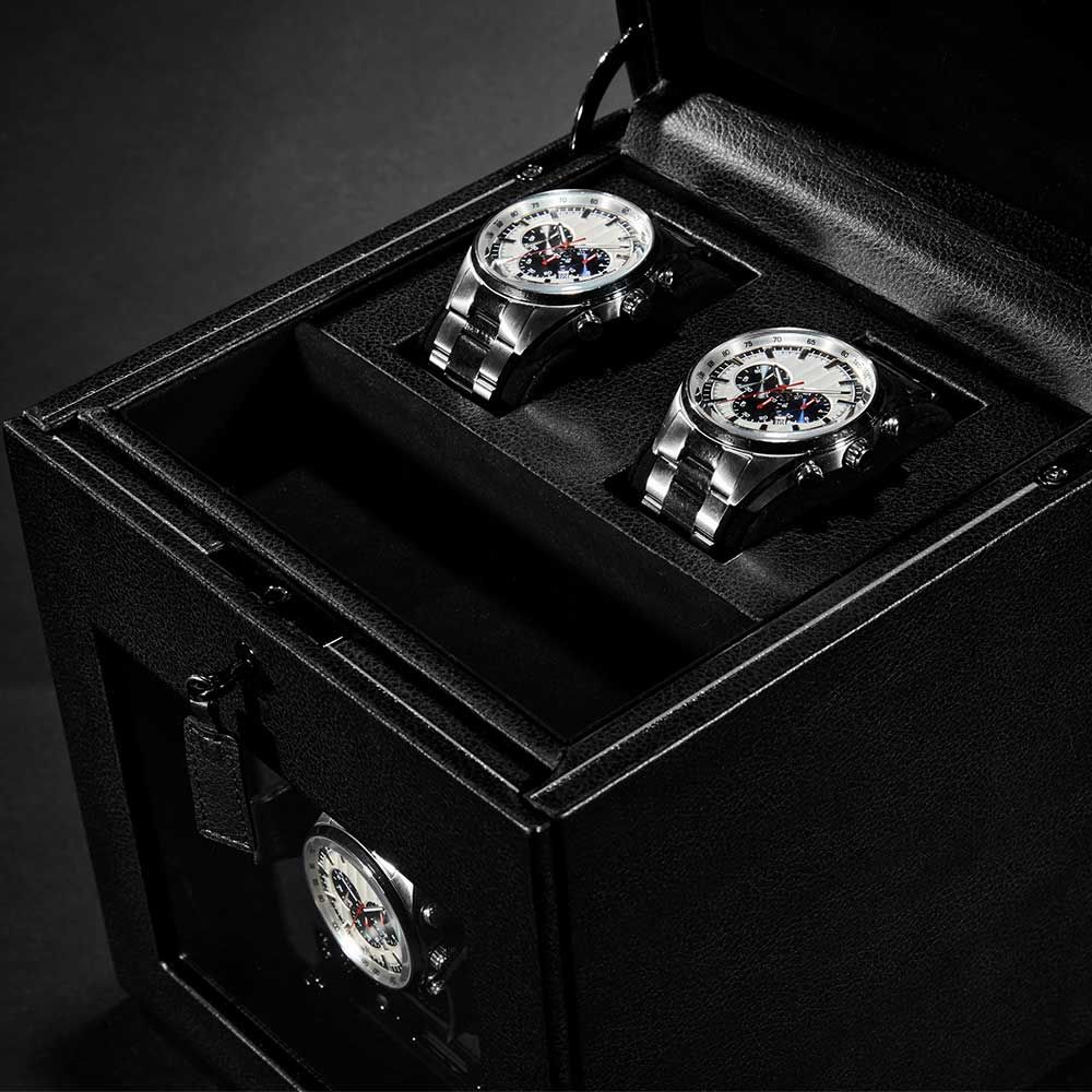 WOLF British Racing Single Watch Winder With Storage - Black