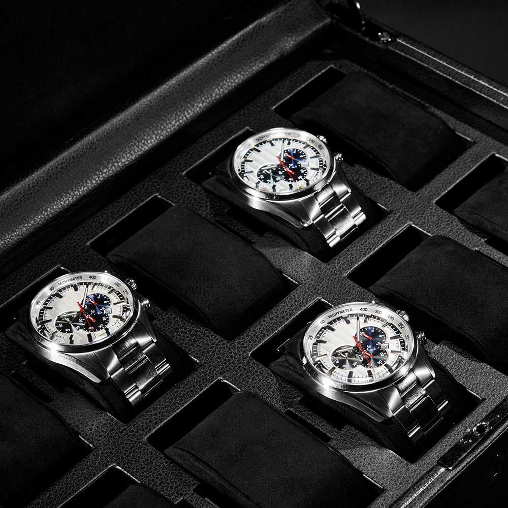 WOLF British Racing 10 Piece Watch Box With Storage - Black