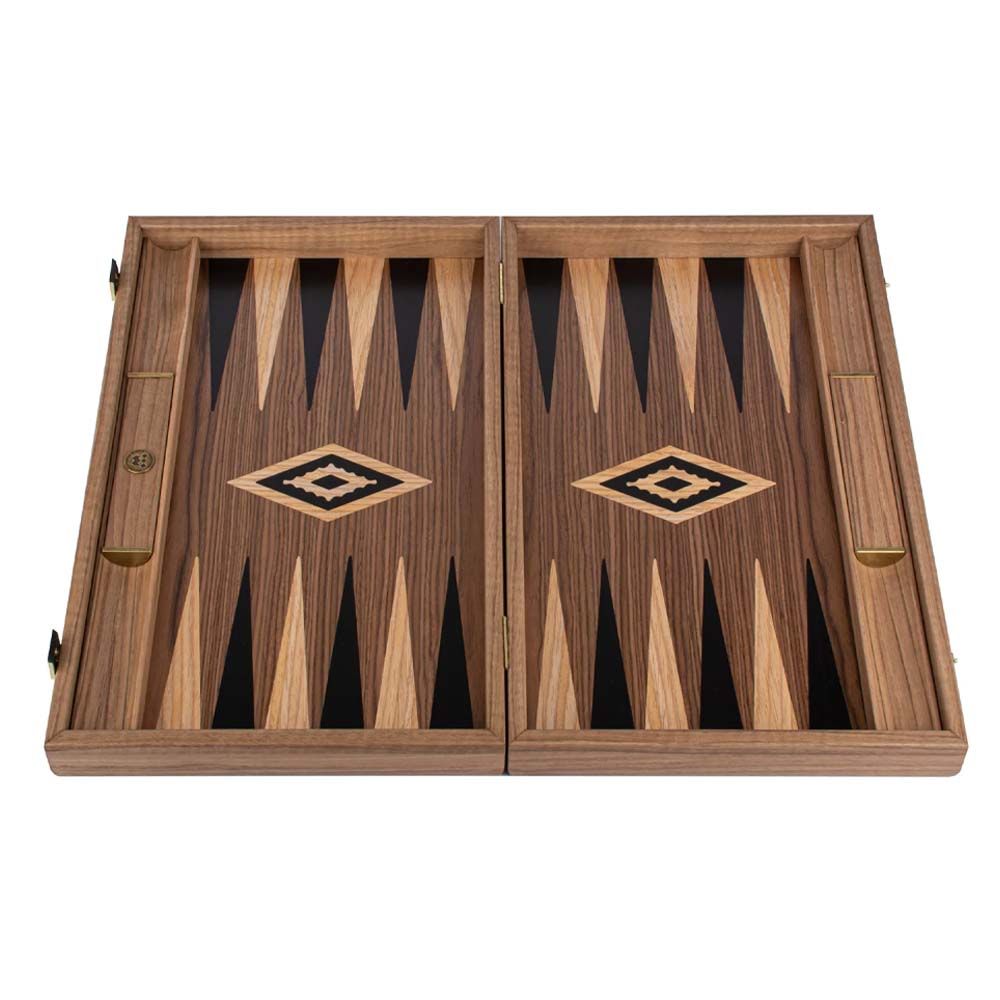 Manopoulos Set de Backgammon en Noyer Américain - Chêne Brun