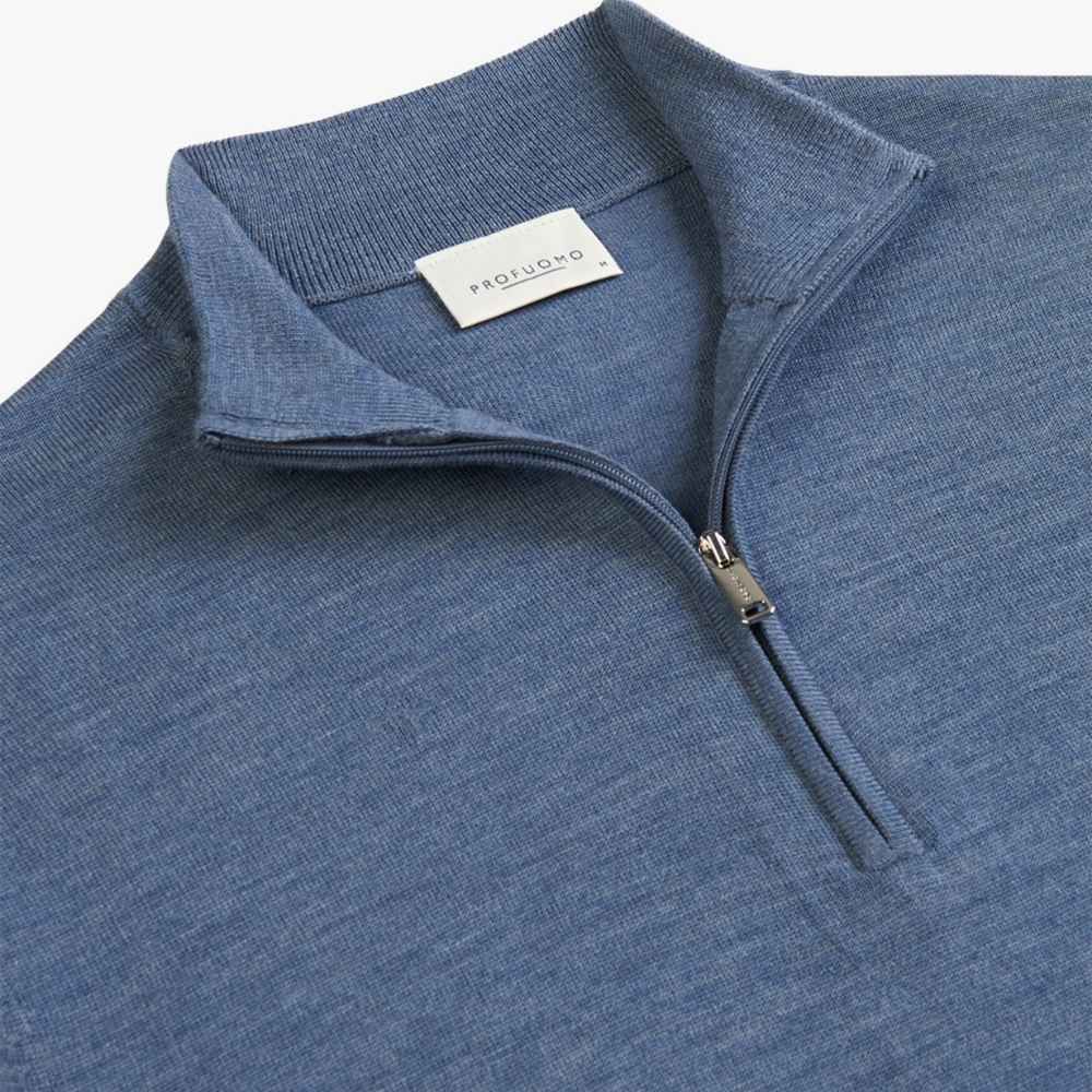 Profuomo Pullover Demi-fermeture Éclair En Laine Mérinos - Bleu