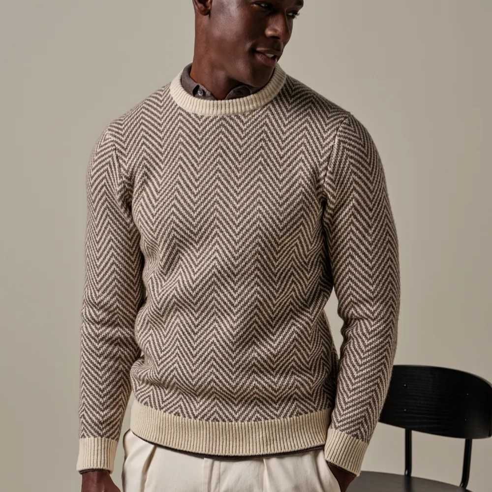 Profuomo Pull En Laine À Motif Chevrons - Blanc Cassé