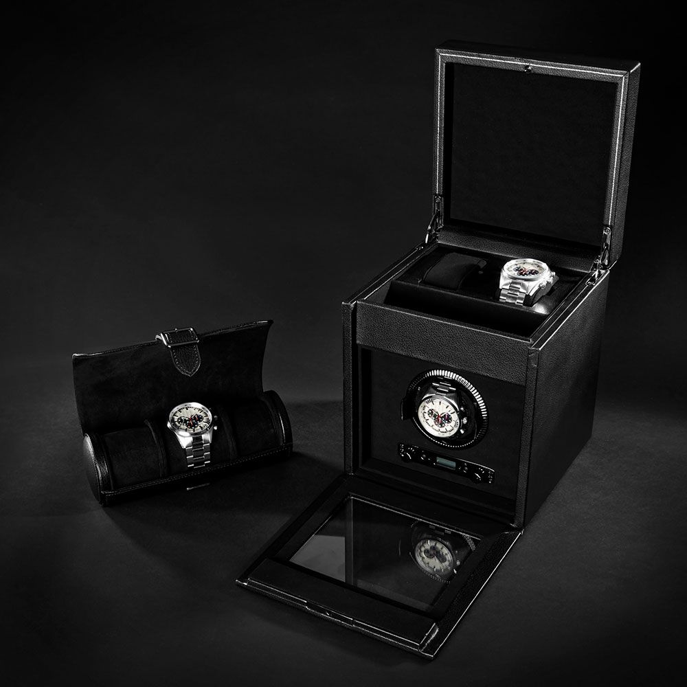 WOLF British Racing Triple Watch Roll - Black